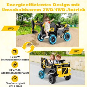 Costway 24 V Elektrické dětské šlapací rypadlo s 4 WD a dálkovým ovládáním