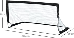 Fotbalové branky HOMCOM sada 2 skládacích mini branek z oceli a tetrolonu černé barvy 186x90x89 cm na zahradu a hřiště | Aosom.de