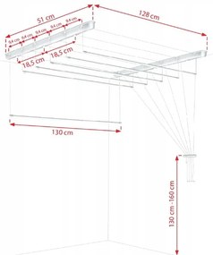 Erga Erga, stropní věšák na sušení prádla 6x130 cm, bílé, ERG-SEP-10SUSSUF6PP13