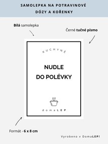 NUDLE DO POLÉVKY  – bílá samolepka na dózu, tučné písmo, 6 x 8 cm | DomaLEP