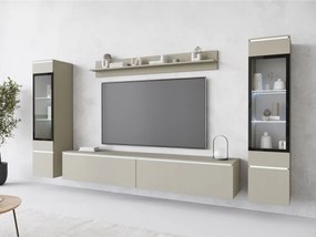 Nábytek do obývacího pokoje Sawoti II, Barva: kašmírová béžová, Osvětlení: osvětlení LED - bílé