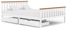 Rám postele se 2 zásuvkami bílý masivní borovice 140 x 200 cm,  3060435 HangarStore.cz