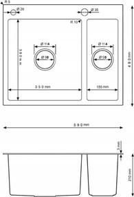 Erga HD, 1,5-komorový ocelový dřez 590x490x210 mm, ocelová, ERG-MLS-HD5949