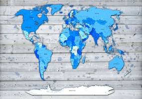 Fototapeta - Mapa - modrá na dřevě (152,5x104 cm)