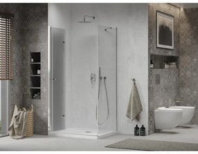 Mexen Lima skládací sprchový kout 80 x 100 cm, Průhledné, Chromovaná + sprchová vanička Flat - 856-080-100-01-00-4010
