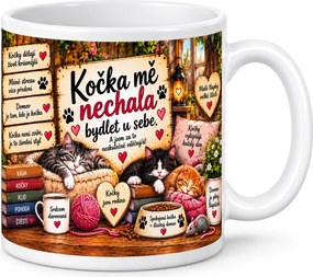 Vtipný hrnek pro milovníky koček – Kočka mě nechala bydlet u sebe – 300 ml