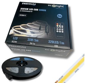 ECOLIGHT COB LED pásek 35W - 24V - 320 - 5M - 6000k - studená barva + dálkový ovladač