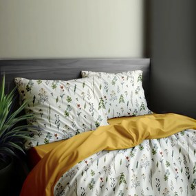 Ervi Bavlněné Saténové povlečení DELUXE - Luční herbář/Gold