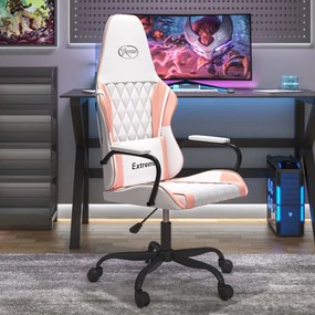 Herní židle bílá a růžová umělá kůže 3143784