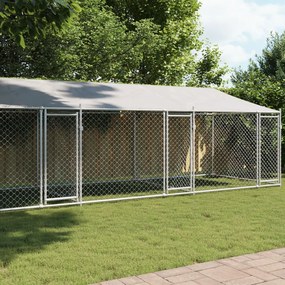 Klec pro psy se střechou a dvířky šedá 8x2x2 m pozinkovaná ocel 3209565