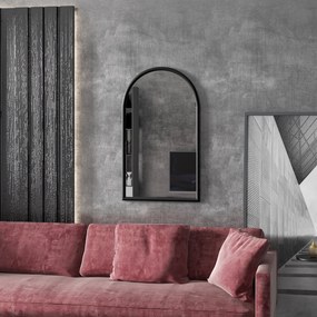 HOMCOM nástěnné zrcadlo s obloukem, 110 x 65 cm, dřevěný rám, obloukové zrcadlo pro obývací pokoj, ložnici, chodbu, černé
