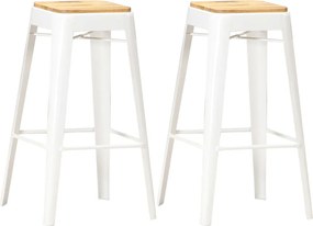 Barové stoličky Kitchener - masivní mangovníkové dřevo - 2 ks | bílé