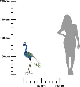 Zahradní kovová figurka Peafowl, 80 cm, modrá
