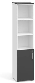 Kombinovaná kancelářská skříň PRIMO, dveře na 2 patra, 1781 x 400 x 420 mm, bílá / grafitová