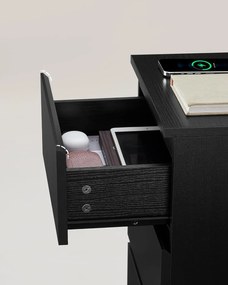 Noční stolek, 2 kusy v sadě, se 2 zásuvkami a 2 USB porty, černý