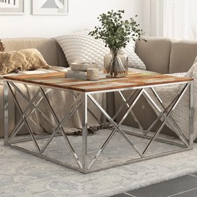 vidaXL Konferenční stolek nerezová ocel a recyklované dřevo [349984] Barva: Stříbrná