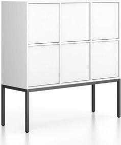 Kancelářská skříň FRAME, nízká, černá podnož, 6x dveře, 1299 x 450 x 1331 mm, PUSH-lock, bílá