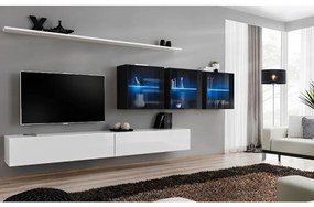 Obývací Stěna Switch XVII Sklo + LED Bílý/Černá