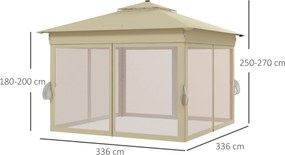 Pavilon 3,3x3,3 m Vodoodpudivý pop-up skládací pavilon s LED diodami, dvojitá střecha, moskytiéra 4 boční panely Taška