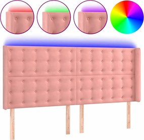 Čelo postele s LED růžové 163 x 16 x 118/128 cm samet 3124541