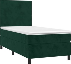Box spring postel s matrací a LED tmavě zelená 90x200 cm samet 3135984