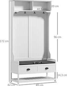 HOMCOM 2-in-1 Stojan na kabáty, Clothes Rack se 4 háčky, Skříňka s botníkem a policemi, Stojan na kabáty s protišmykovou ochrany, do předsíně, chodby…