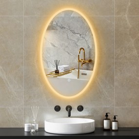 HOMCOM koupelnové zrcadlo s osvětlením 80 x 50 cm, oválné LED zrcadlo, proti zamlžení, 3 barvy světla, stmívatelné, transparentní