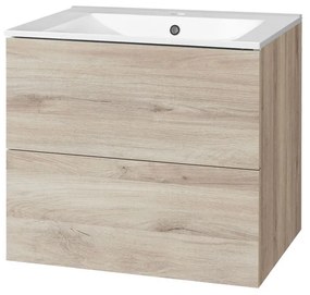 Mereo Mereo, Aira, koupelnová skříňka s keramickým umyvadlem 61 cm, bílá, dub, šedá, CN720