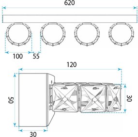 Toolight APP1941-4W, nástěnná LED svítilna, 620 mm, zlatá lesklá, OSW-66075