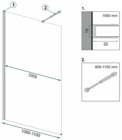 Bezrámová sprchová zástěna REA AERO 110 cm + police a věšák EVO, černá/transparent - bez vaničky