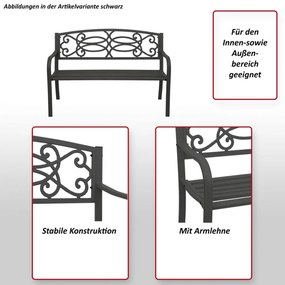 Zahradní lavička HWC-F44, 2-místná ocel s práškovým nástřikem - šedá