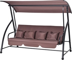Outsunny Hollywoodská houpačka do zahrady, závěsná lavička pro 3 osoby s nastavitelnou střechou a funkcí lehátka, polyester hnědý 215 x 120 x 165 cm |