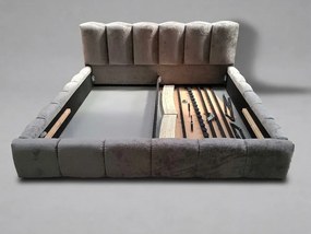 Světle hnědá čalouněná dvoulůžková postel s úložným prostorem s roštem 200x200 cm Lupine - II. jakost – Micadoni