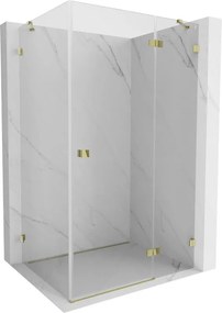 Mexen Lunar, pravostranný výklopný sprchový kout 85 x 80 cm, 8mm čiré sklo, zlatý profil, 834-085-080-50-00-P