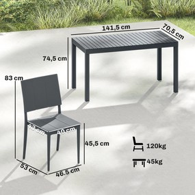 Zahradní nábytek sedací souprava 5dílný široký stůl se 4 stohovatelnými židlemi lamelové provedení pro 4 osoby tmavě šedá