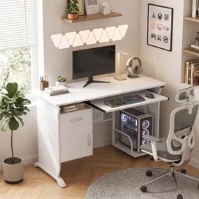 HOMCOM počítačový stůl, 100 x 52 x 75 cm, vysouvací podložka pro klávesnici, zásuvky a držák na počítačovou jednotku, bílý