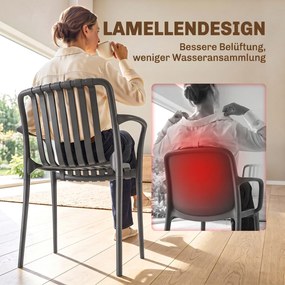 Outsunny 4dílné skládací zahradní židle – žebernatý sedák s područkami, ergonomické, nosnost 120 kg, tmavě šedé