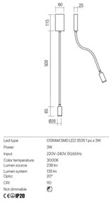 Redo 01-2754 - LED Flexibilní lampička WALLIE LED/3W/230V USB CRI 90 bílá