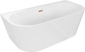 Mexen Oval+, volně stojící vana ke stěně 170 x 80 cm, bílá lesklá, růžové zlato přepad, 52681708000-60