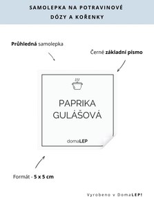 Samolepka na kořenky PAPRIKA GULÁŠOVÁ průhledná  5 × 5 cm základní písmo