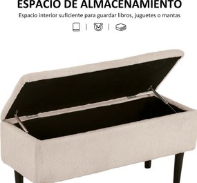 HOMCOM úložná lavice do ložnice s kapacitou 47 l, odklápěcí víko a dřevěné nohy, nosnost 120 kg, 95x38x45 cm, béžová