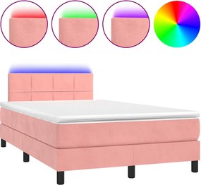 Box spring postel s matrací a LED růžová 120x200 cm samet 3134398