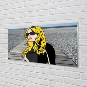 Obraz na skle Žena černé sluneční brýle červené rty 125x50 cm