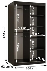 Šatní skříň SHERYL 3 - 100 cm, černá / černá