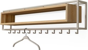 Nástěnný věšák z dubového dřeva v přírodní barvě/taupe s poličkou 118 cm School – Spinder Design