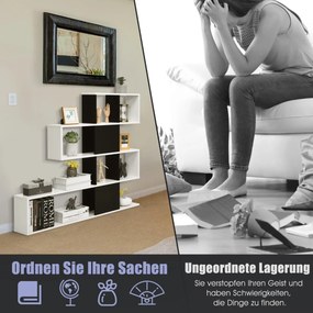 Costway Moderní 5patrový žebříkový styl dřevěný dělicí příčka na knihy Černo