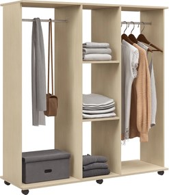 HOMCOM Mobilní skříň s úložným prostorem na 6 kolečkách 120 x 40 x 128 cm Přírodní dřevo | Aosom