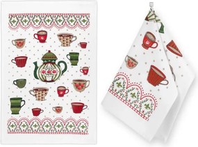 Bellatex Kuchyňské utěrky sada 2 kusů 40x60 cm Čajová konvička červená, zelená