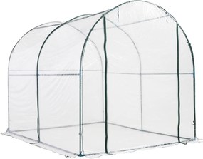 Outsunny Zahradní Tunelový Skleník, Balkonový Skleník pro Rostliny a Zeleninu s PVC Krytem, Rolovacími Dveřmi a Ocelovým Rámem, 2x2,5x2m