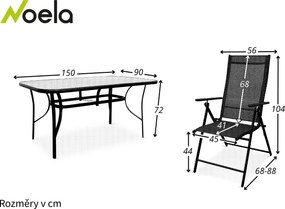 Noela Zahradní jídelní set Klaudie transparentní + 6x kovová židle Pia